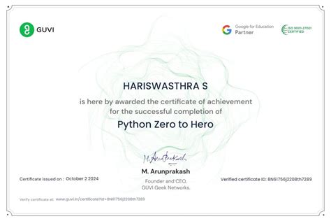 Pythonprogramming Guvi Learningjourney Techskills Growthmindset Guvi Hariswasthra S