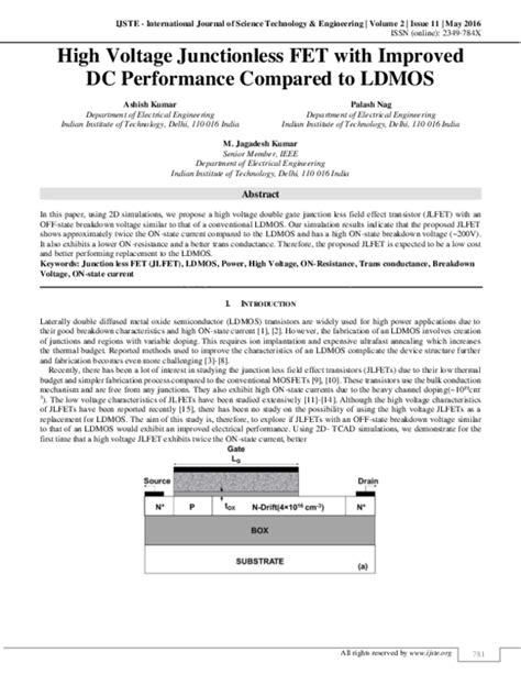 Pdf High Voltage Junctionless Fet With Improved Dc Performance