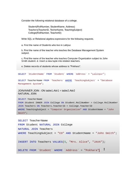 Practice Sql Query DBMS Mini Project Report Studocu