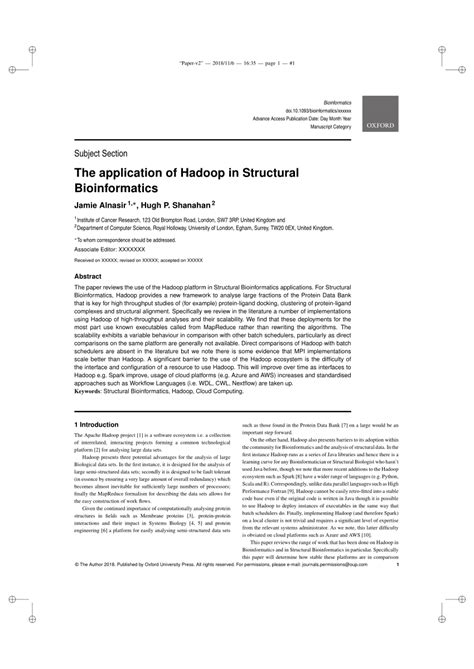 Pdf The Application Of Hadoop In Structural Bioinformatics