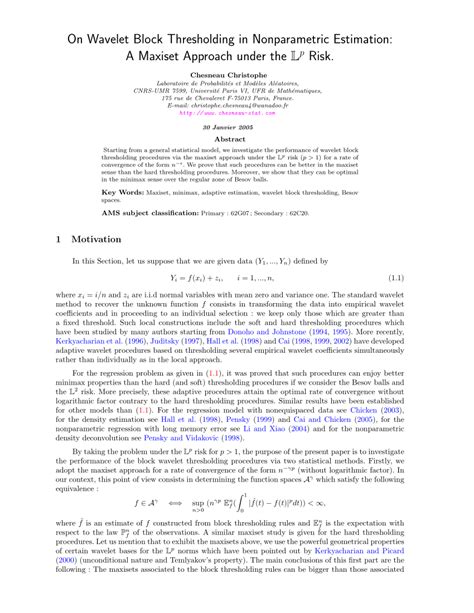 Pdf On Wavelet Block Thresholding In Nonparametric Estimation A Maxiset Approach Under The Lp