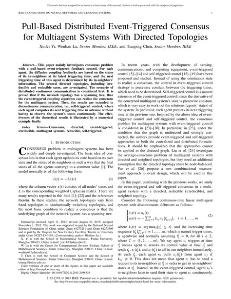 Pdf Pull Based Distributed Event Triggered Consensus For Multiagent