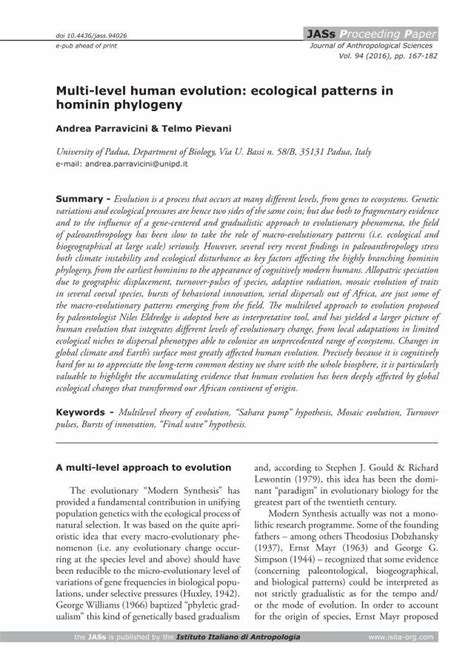 Pdf Multi Level Human Evolution Ecological Patterns In Hominin Phylogeny Dokumentips