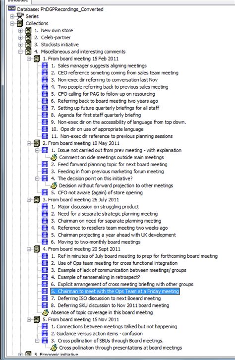 Screen Grab From Transana Data Base Meeting Extracts Relating To