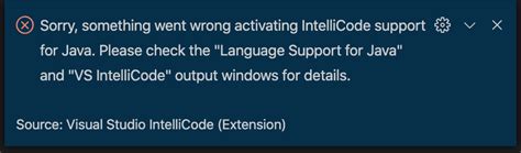 JAVA Sorry Something Went Wrong Activating IntelliCode Support For