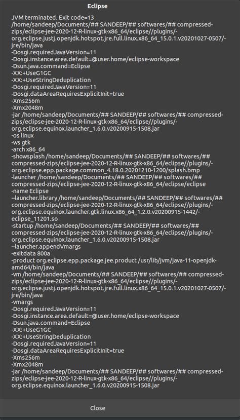 Java Jvm Exited Error Code 13 On Ubuntu 20042 Ltseclipse Jee 2020
