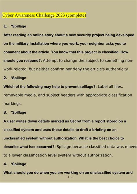 Cyber Awareness Challenge 2023 Questions And Answers 2023 2024 Verified Answers Cyber