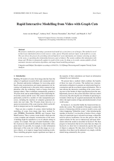 Pdf Rapid Interactive Modelling From Video With Graph Cuts