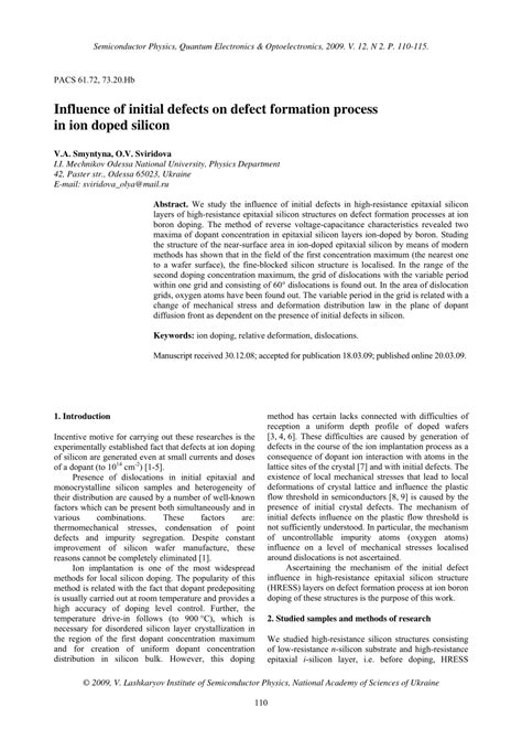 Pdf Influence Of Initial Defects On Defect Formation Process In Ion Doped Silicon