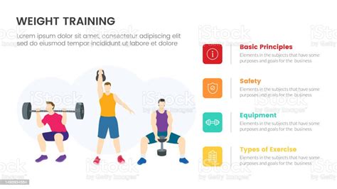 4 점 목록슬라이드 프레젠테이션을 위한 웨이트 트레이닝 인포그래픽 컨셉 건강한 생활방식에 대한 스톡 벡터 아트 및 기타 이미지 건강한 생활방식 운동 남자 Istock