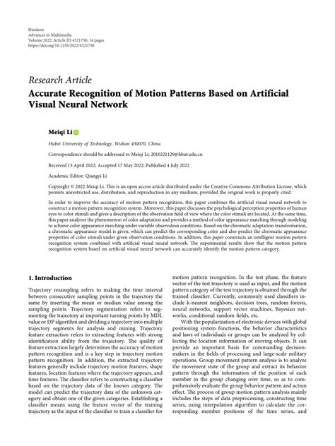 Pdf Accurate Recognition Of Motion Patterns Based On Artificial