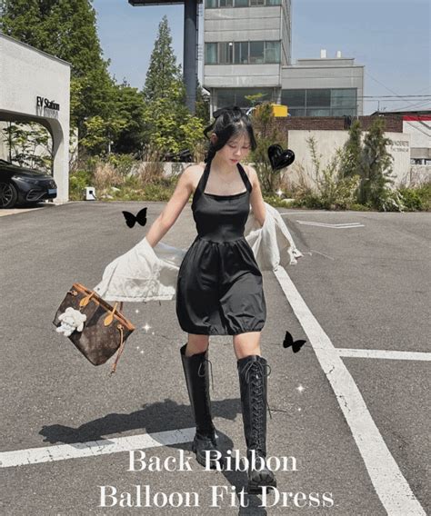 당일🚀 [러블리 뒷태포인트] 백리본 러블리 펌킨 벌룬핏 바캉스 뒷리본 포인트 미니 블랙 원피스 에이블리