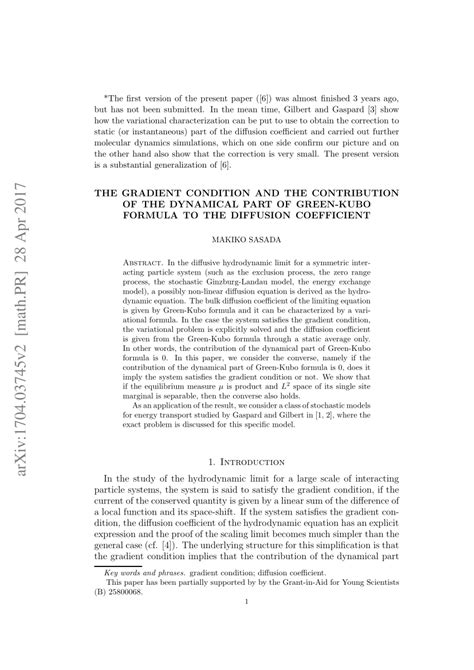 Pdf The Gradient Condition And The Contribution Of The Dynamical Part Of Green Kubo Formula To