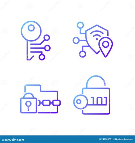 Encryption Technologies Pixel Perfect Gradient Linear Vector Icons Set Stock Vector