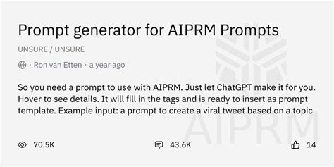 Prompt Prompt Generator For Aiprm Prompts By Ron Van Etten Aiprm