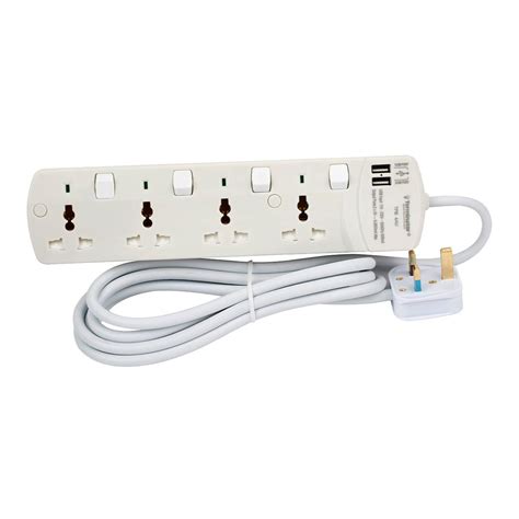 4 Way Universal Power Extension Socket With 2 USB