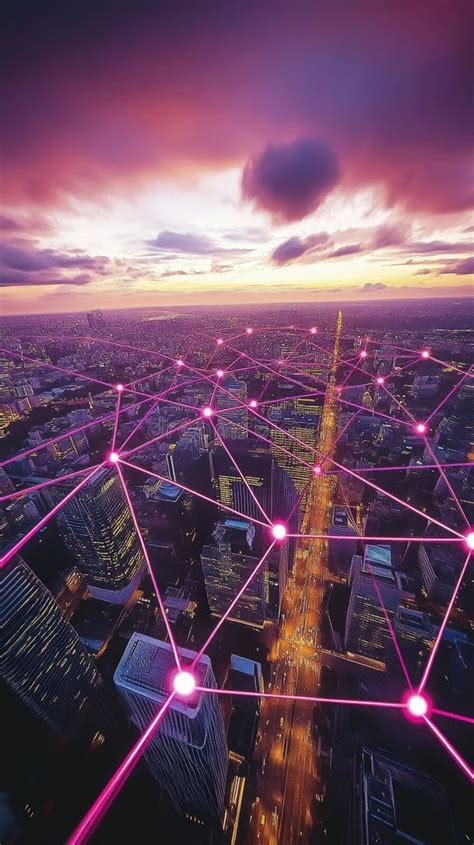 Aerial View Of Digital Grid Connecting Urban City Stock Illustration Illustration Of Urban