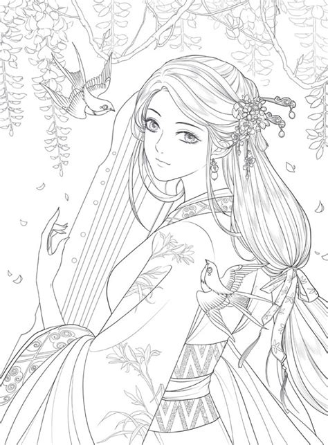 正版 汉裳卿 锦绣赋 唯美古风涂色线描集 飞乐鸟 汉服主题涂色书美女人物临摹手绘插画线稿入门减压艺术绘画漫画册画集彩铅笔画书 天猫