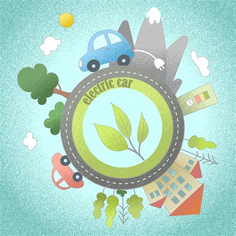 파란색 배경에 평면 스타일의 전기 자동차 태양 전지 프리미엄 벡터