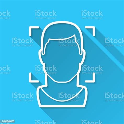 남자와의 얼굴 인식 파란색 배경에 아이콘 긴 그림자가 있는 평면 디자인 3차원 형태에 대한 스톡 벡터 아트 및 기타 이미지 3차원 형태 개념 개성 개념 Istock