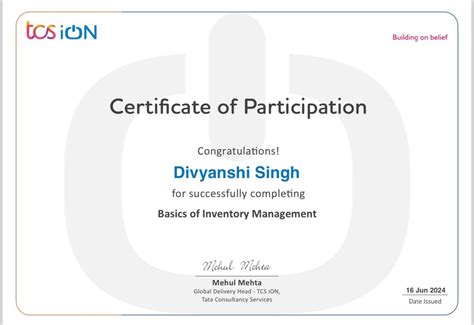 Divyanshi Singh On Linkedin Hi All I Have Recently Complete A Course Of ‘basis Of Inventory…