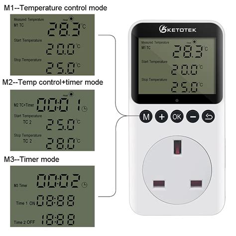 Ketotek Digital Day Night Temperature Controller Thermostat Plug Socket With Timer 24 Hours