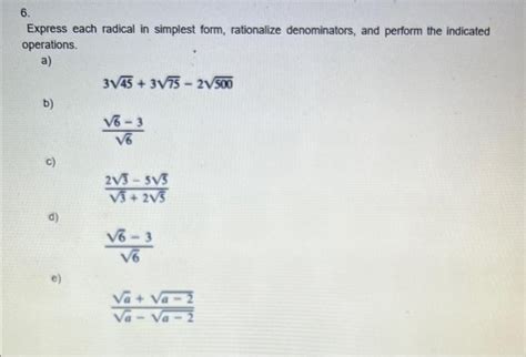 Solved 6 Express Each Radical In Simplest Form Rationalize