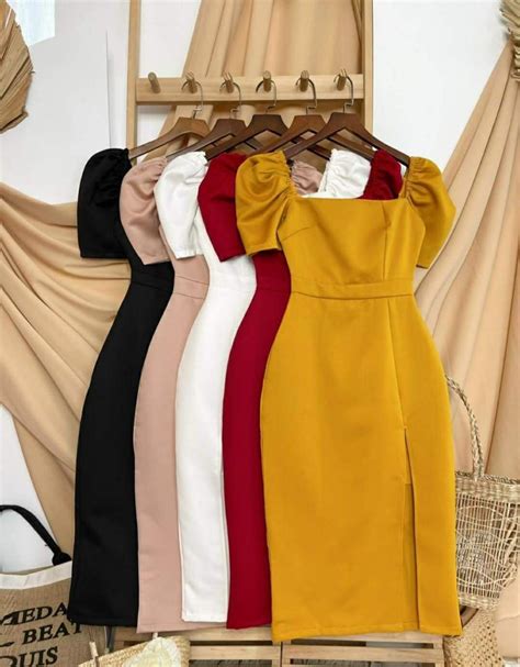 Modern Filipiniana Puff Sleeve Formal Dress Womens Fashion Dresses
