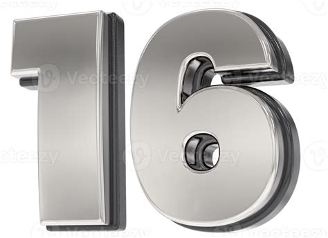 16 Number Silver And Black 3d Render 41280415 Png