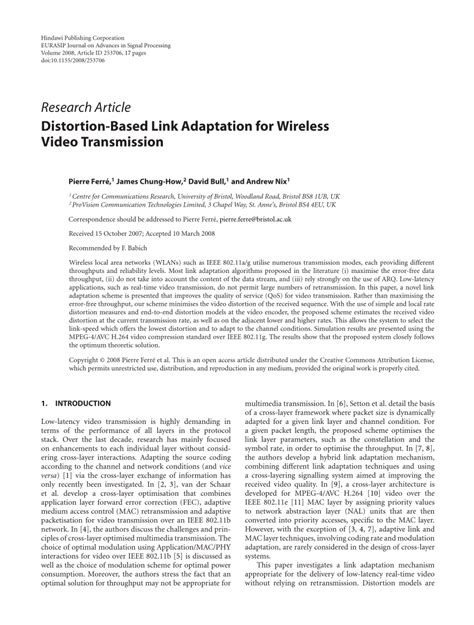 Pdf Distortion Based Link Adaptation For Wireless Video Transmission
