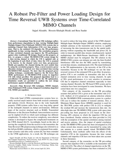Pdf A Robust Pre Filter And Power Loading Design For Time Reversal Uwb Systems Over Time