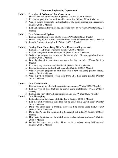 Pds Question Bank Pdf Python Programming Language Data