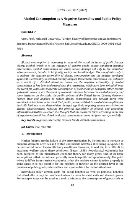 Pdf Alcohol Consumption As A Negative Externality And Public Policy Measures