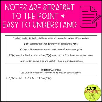 Higher Order Derivatives Calculus Guided Notes With Video Lesson