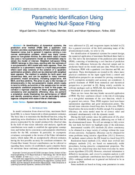 Pdf Parametric Identification Using Weighted Null Space Fitting