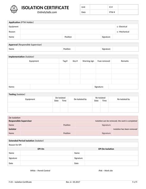 Isolation Certificate Template Within Electrical Isolation Certificate Template