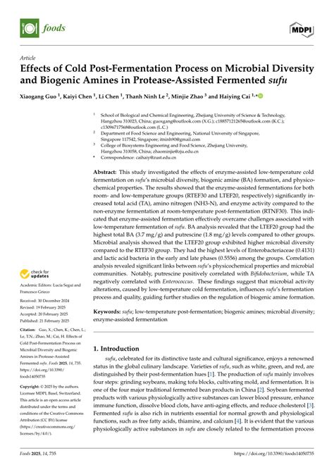 Pdf Effects Of Cold Post Fermentation Process On Microbial Diversity And Biogenic Amines In