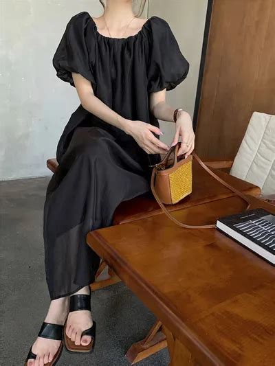 르뚜앙 [당일출고] 내향 여름 반팔 빅사이즈 임부복 쉬폰 휴양지원피스 블랙 핑크 스퀘어넥 퍼프 바캉스 동남아 휴가 롱원피스