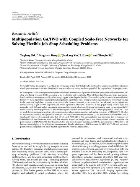 Pdf Multipopulation Ga Iwo With Coupled Scale Free Networks For Solving Flexible Job Shop