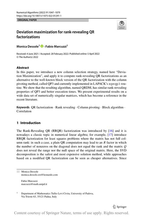 Pdf Deviation Maximization For Rank Revealing Qr Factorizations