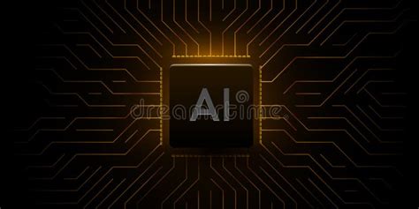 Glowing Ai Golden Chip On Circuit Board Technology Background Cpu Processor On Tech Bg Stock