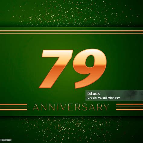 현실적인 70 9 79 년 기념일 축 하 로고입니다 황금 번호 고 녹색 바탕에 황금 색종이입니다 생일 파티에 대 한 다채로운 벡터 템플릿 요소 0명에 대한 스톡 벡터 아트