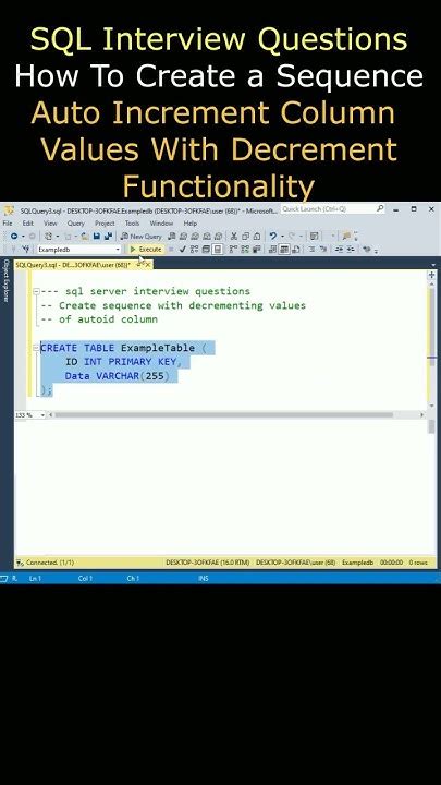 Sql Interview Questions Create Auto Increment Column With Decrementing Column Values Sqlserver