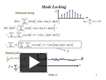 Mode Locking Presentation Free To View