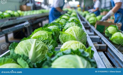 Efficient Cabbage Packaging Process In A Modern Facility Stock