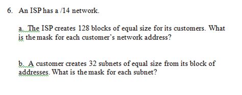 Solved 6 An ISP Has A 14 Network A The ISP Creates 128 Chegg Com
