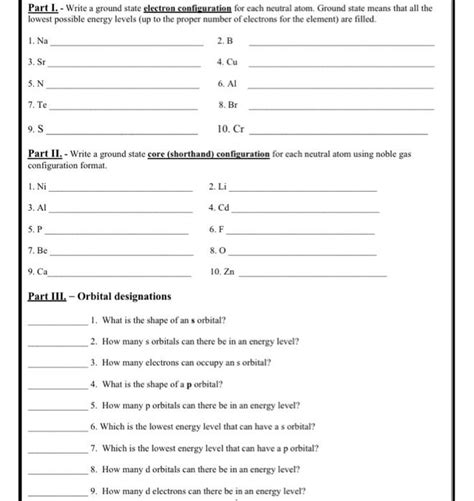 Part I Write A Ground State Electron Configuration