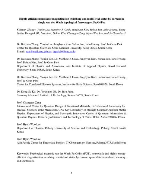 Pdf Highly Efficient Nonvolatile Magnetization Switching And Multi‐level States By Current In