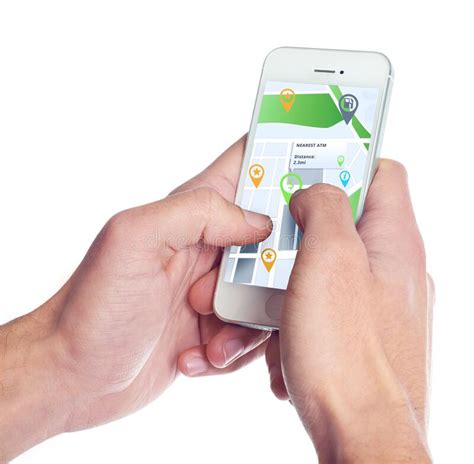 Guiding You To Your Destination A Hand Holding A Smartphone Showing Gps Data Stock
