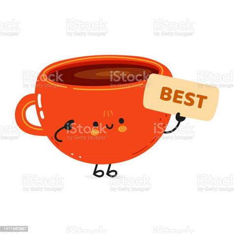포스터 캐릭터와 귀여운 재미있는 커피 한잔 벡터 손으로 그린 만화 카와이 캐릭터 일러스트 레이 션 아이콘 흰색 배경에 고립되어